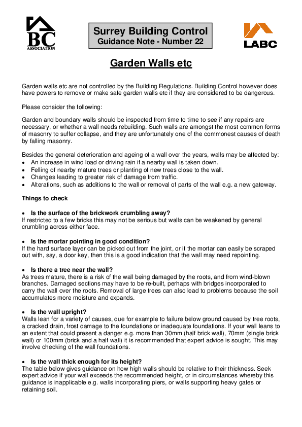 (PDF) Surrey Building Control Garden Walls etc