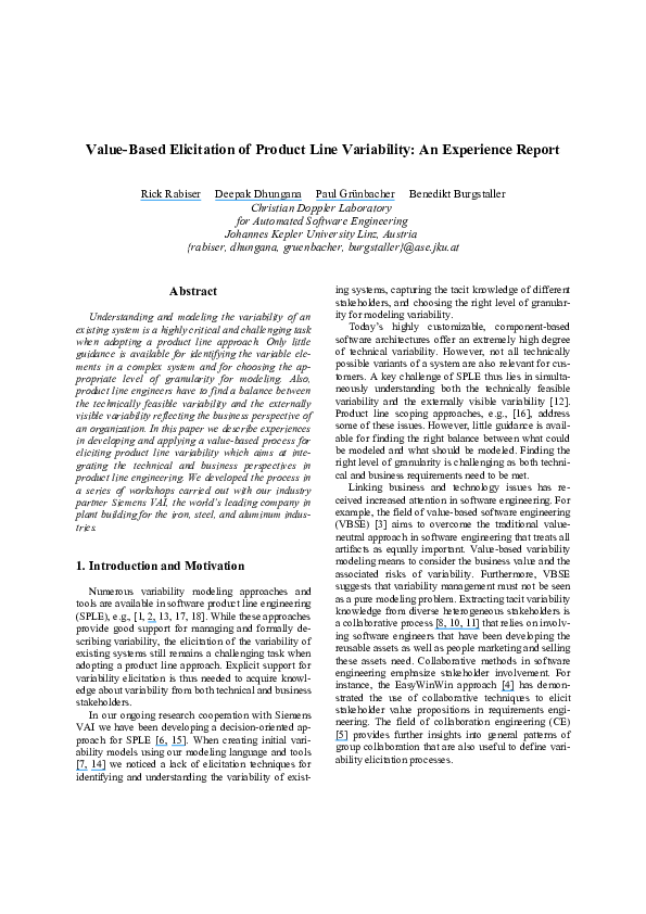 (PDF) Value-Based Elicitation of Product Line Variability: An ...