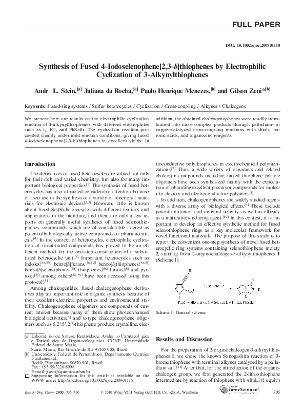 (PDF) Synthesis of Fused 4-Iodoselenophene[2,3- b ]thiophenes by ...