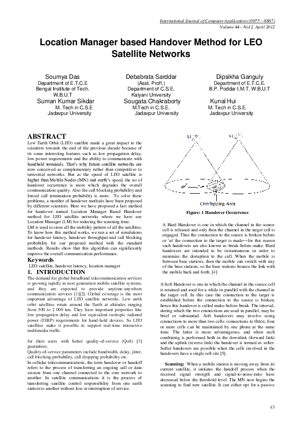 Location Manager based Handover Method for LEO Satellite Networks