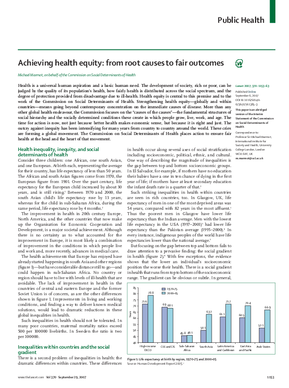 (PDF) Public Health Achieving health equity: from root causes to fair ...