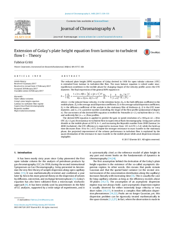 (PDF) Extension of Golay's plate height equation from laminar to ...
