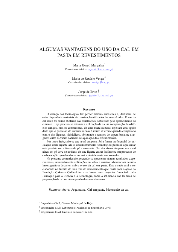 (PDF) Algumas vantagens do uso da cal em pasta em revestimentos