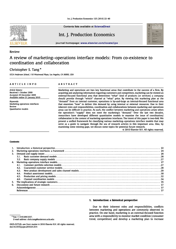 (PDF) A review of marketing–operations interface models From co ...