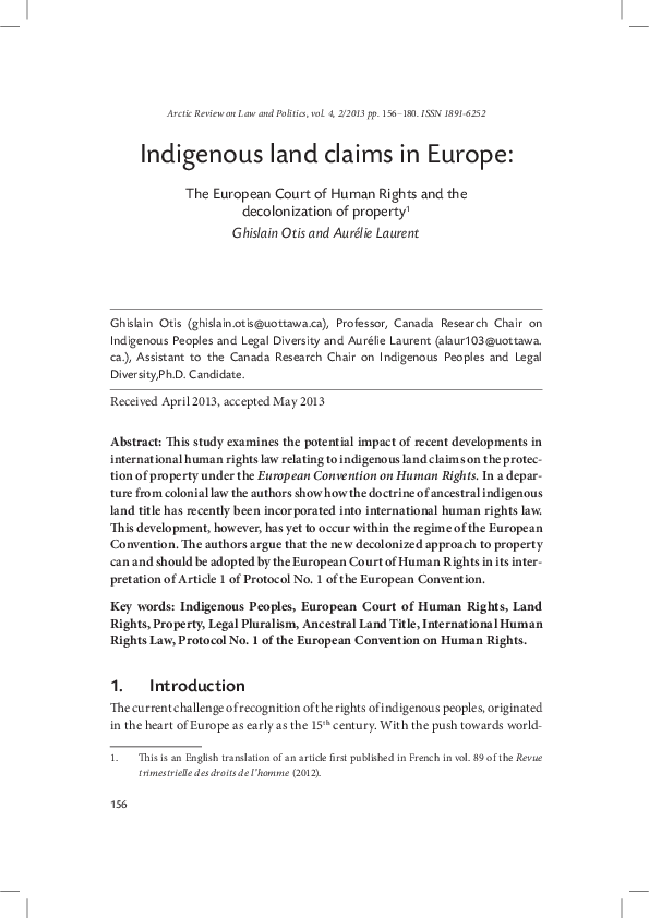 (PDF) Indigenous Land Claims in Europe: The European Court of Human ...