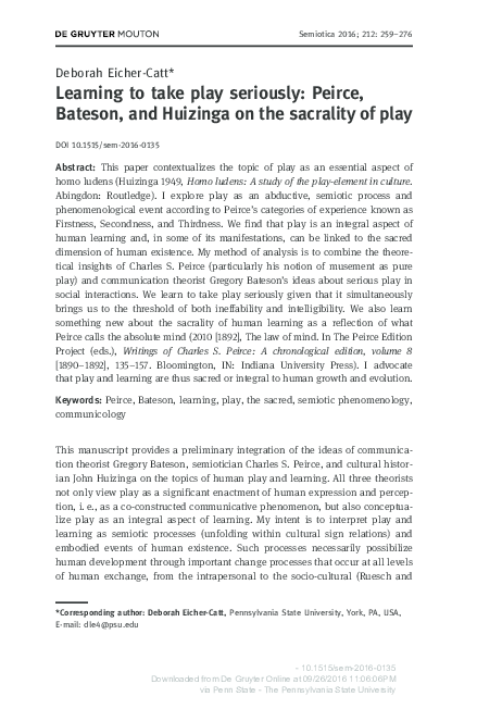(PDF) Semiotica Learning to take play seriously Peirce Bateson and ...