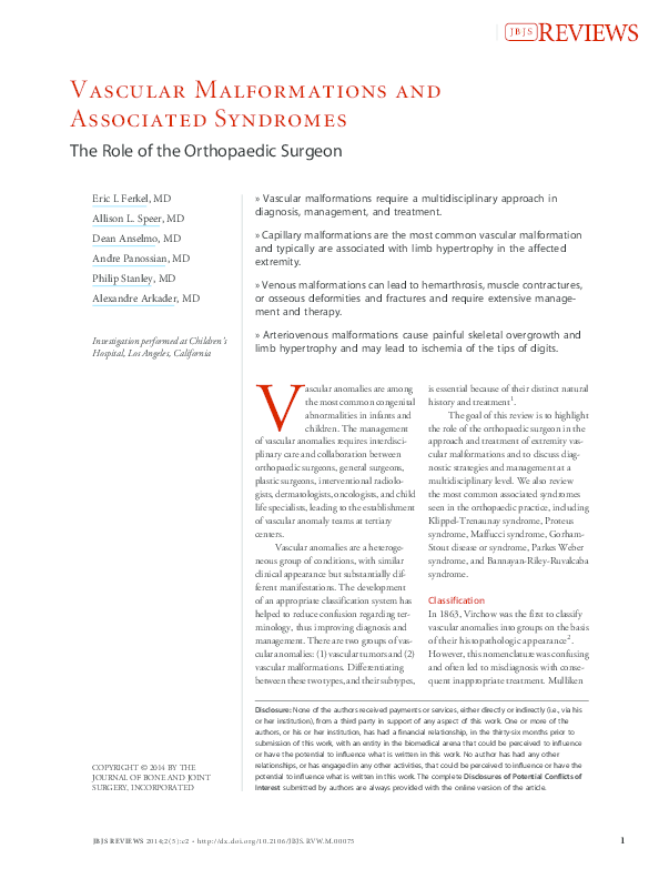 (PDF) Vascular Malformations and Associated Syndromes: The Role of the ...