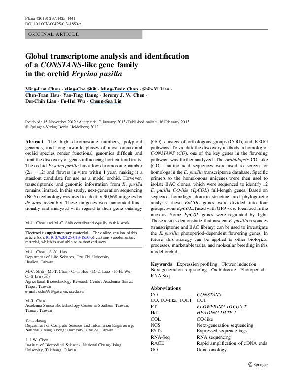 (PDF) Global transcriptome analysis and identification of a CONSTANS ...