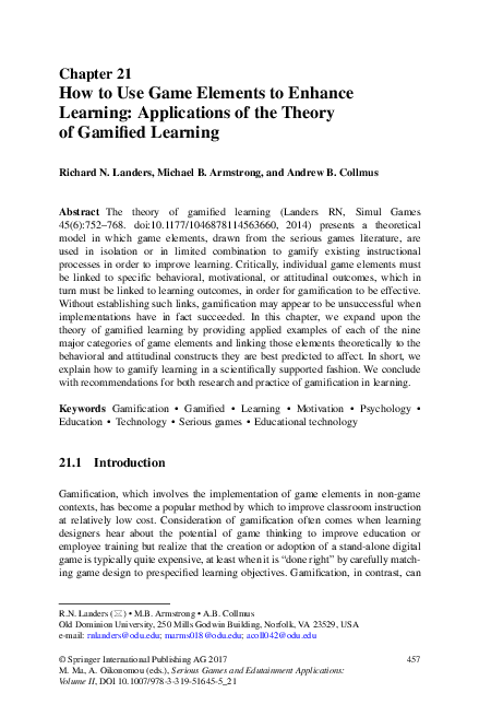 (PDF) How to Use Game Elements to Enhance Learning: Applications of the ...