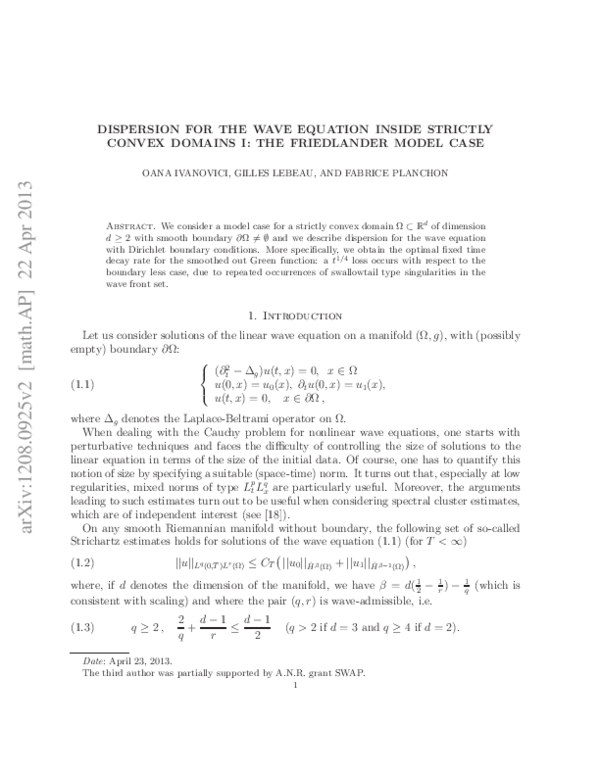 (PDF) Dispersion for the wave equation inside strictly convex domains I ...