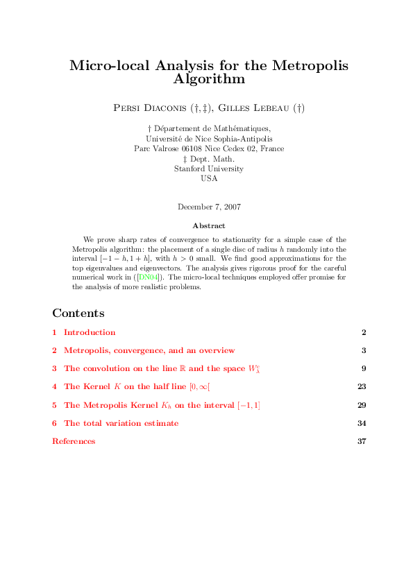 (PDF) Micro-local analysis for the Metropolis algorithm