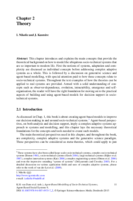 (PDF) Theory Chapter from Agent-Based Modelling of Socio-Technical Systems