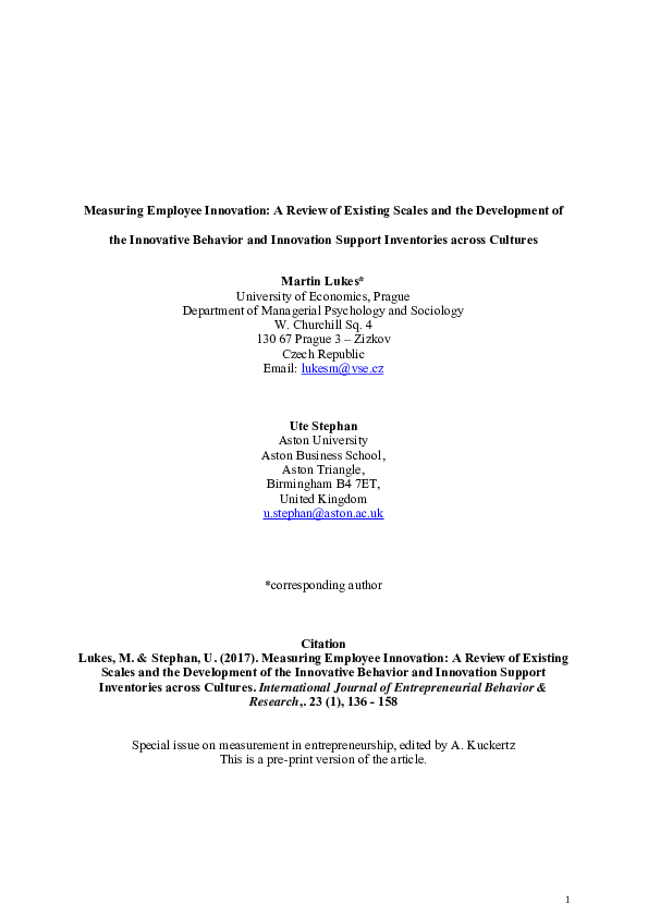 (PDF) Measuring employee innovation: A review of existing scales and ...