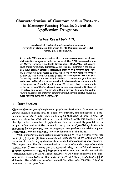 Pdf Characterization Of Communication Patterns In Message Passing Parallel Scientific