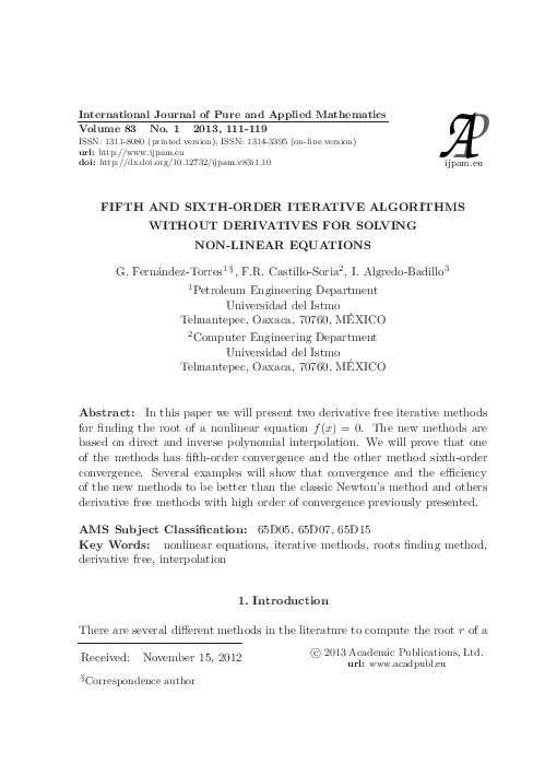 Pdf Fifth And Sixth Order Iterative Algorithms Without Derivatives