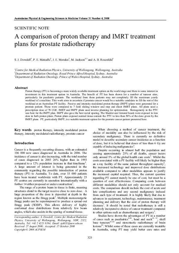 (PDF) A comparison of proton therapy and IMRT treatment plans for ...