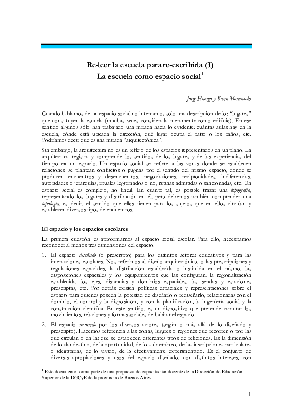 (PDF) Re-leer la escuela para re-escribirla (I) La escuela como espacio ...