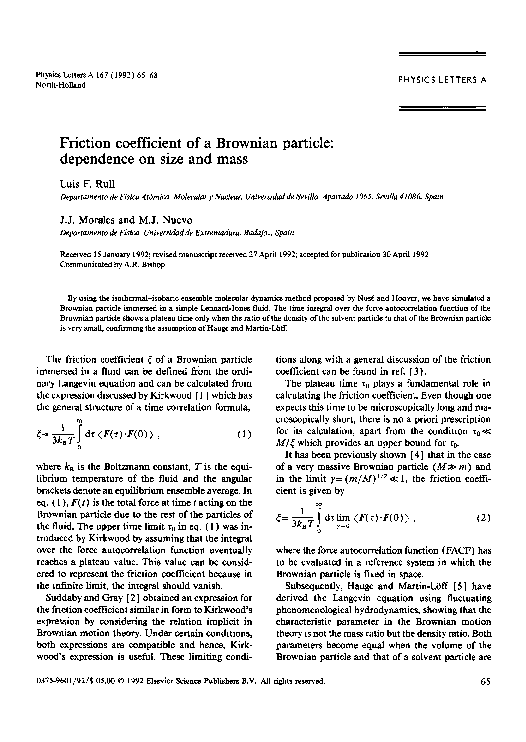 (PDF) Friction coefficient of a Brownian particle: dependence on size and mass