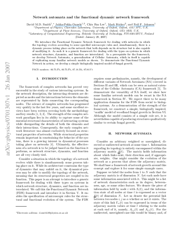 Pdf Network Automata And The Functional Dynamic Network Framework