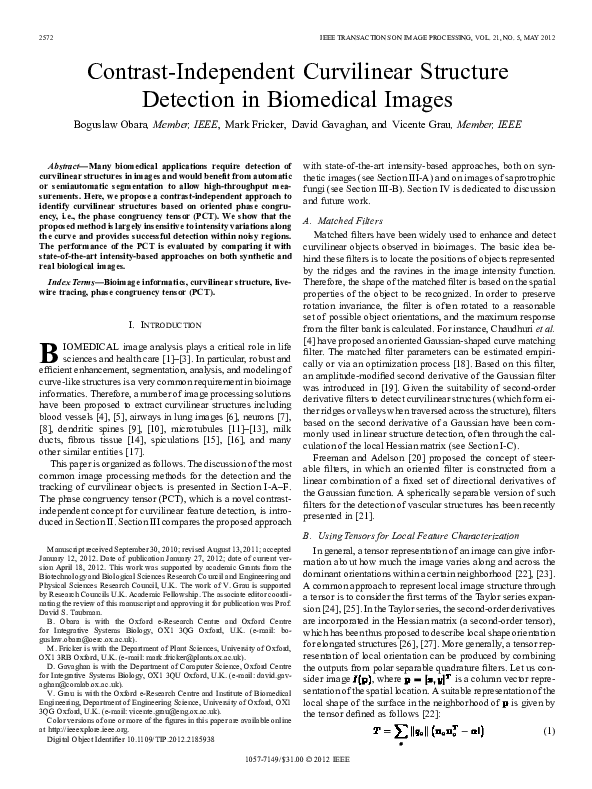(PDF) Contrast-Independent Curvilinear Structure Detection in Biomedical Images