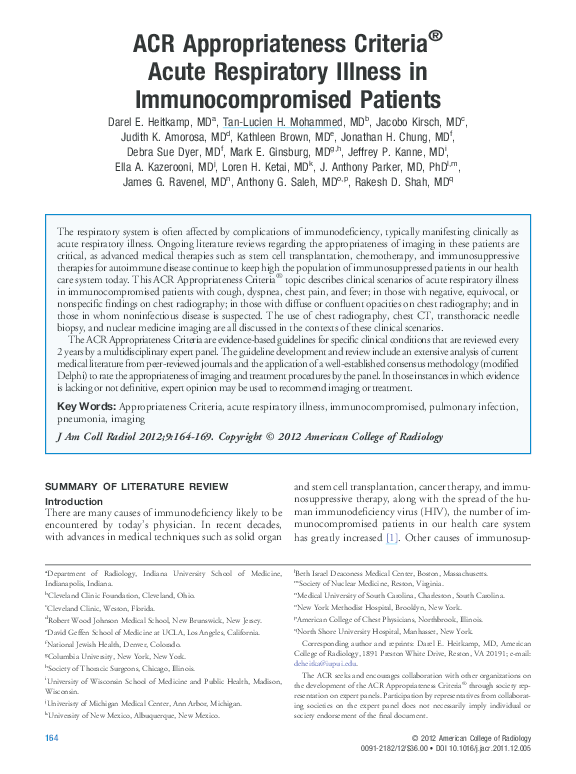 (PDF) ACR Appropriateness Criteria® on Acute Respiratory Illness