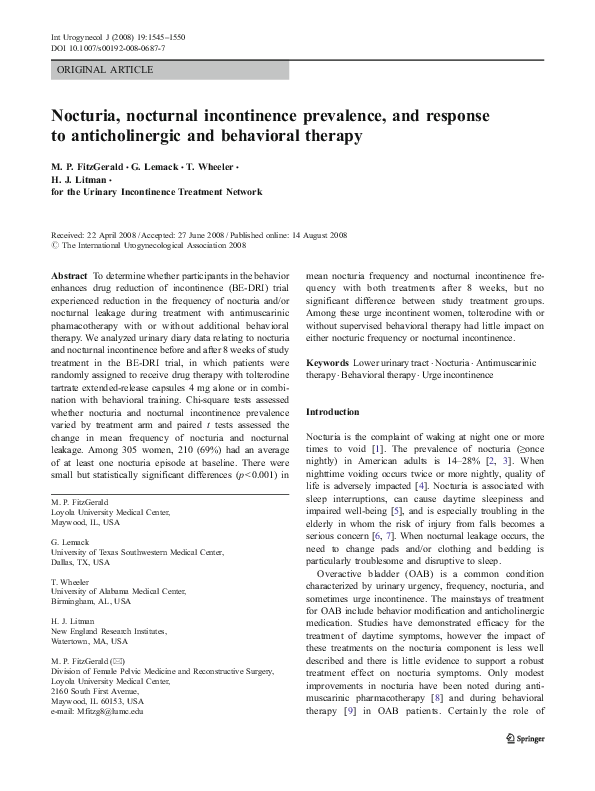 (PDF) Nocturia, nocturnal incontinence prevalence, and response to ...