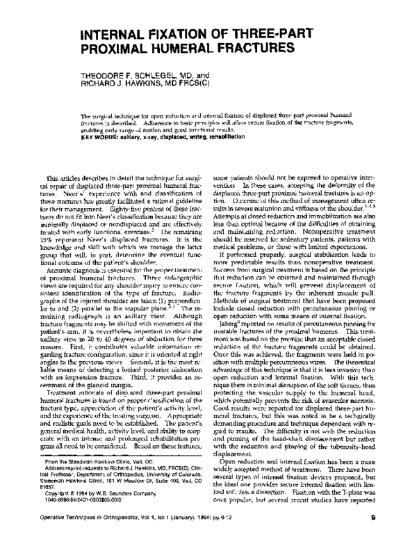 (PDF) Internal fixation of three-part proximal humeral fractures