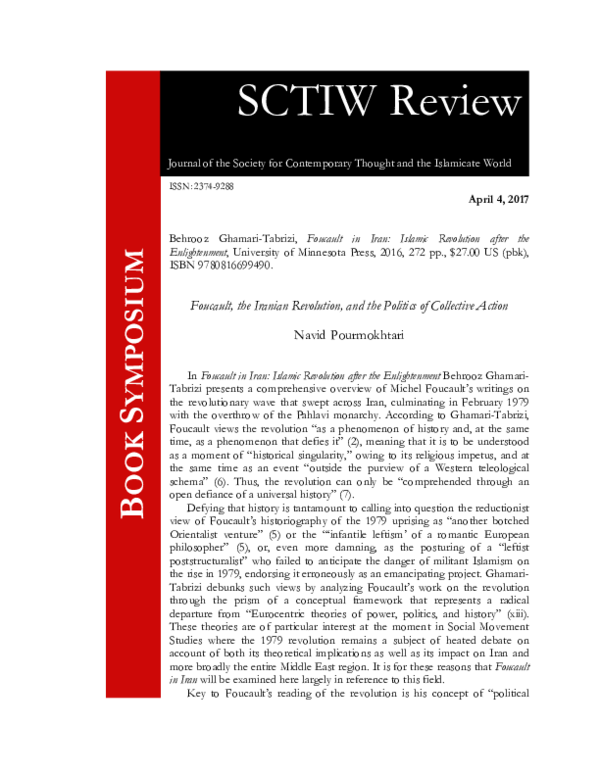 (PDF) “Behrooz Ghamari-Tabrizi, Foucault in Iran: Islamic Revolution ...
