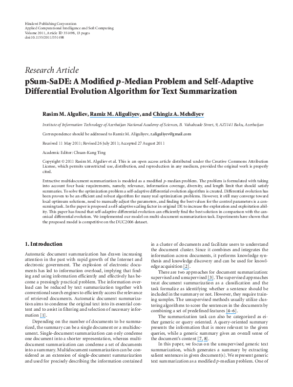 (PDF) pSum-SaDE: A Modified p -Median Problem and Self-Adaptive Differential Evolution Algorithm ...