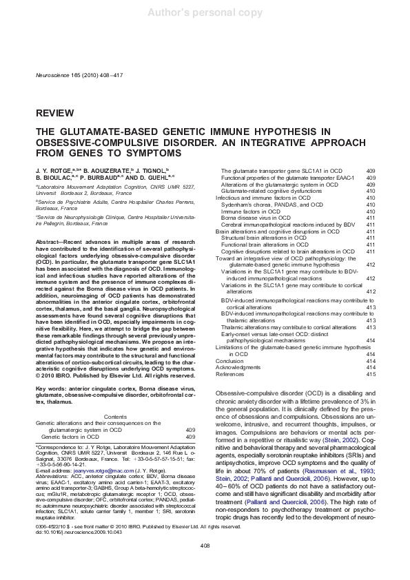 (PDF) The glutamate-based genetic immune hypothesis in obsessive-compulsive disorder. An ...