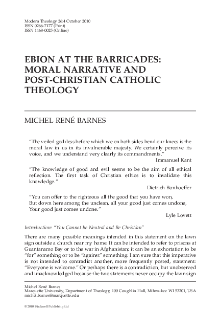 (PDF) EBION AT THE BARRICADES: MORAL NARRATIVE AND POST-CHRISTIAN ...