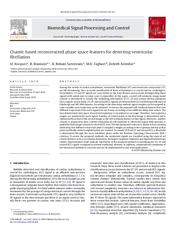 (PDF) Chaotic based reconstructed phase space features for detecting ventricular fibrillation