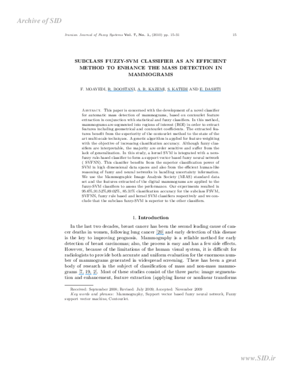 Pdf Subclass Fuzzy Svm Classifier As An Efficient Method To Enhance The Mass Detection In