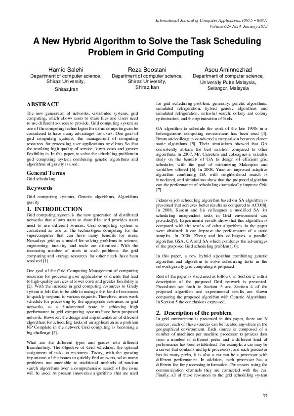 (PDF) A New Hybrid Algorithm to Solve the Task Scheduling Problem in Grid Computing