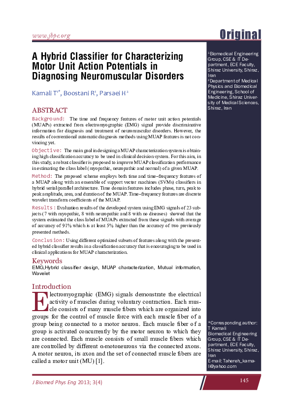 Pdf A Hybrid Classifier For Characterizing Motor Unit Action Potentials In Diagnosing