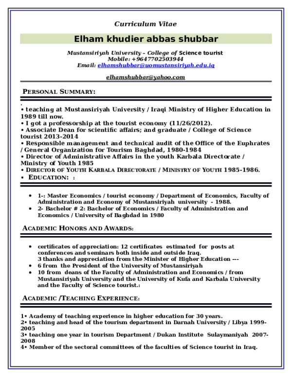 (DOC) cv elham E.docx | elham Shubbar - Academia.edu