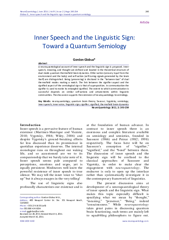 (PDF) Inner Speech and The Linguistic Sign: Toward A Quantum Semiology