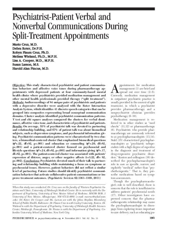 (PDF) Psychiatrist-Patient Verbal and Nonverbal Communications During ...