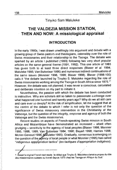 (PDF) THE VAlDEZIA MISSION STATION, THEN AND NOW: A missiological appraisal