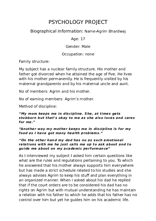 (DOC) PSYCHOLOGY PROJECT