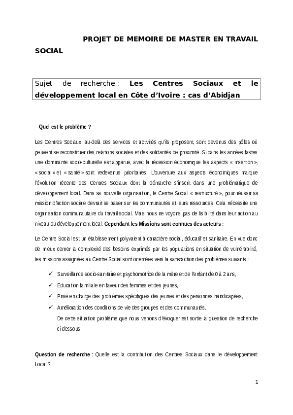 Projet De Mémoire Master _ Mémoire De Master Exemple – OAPHT