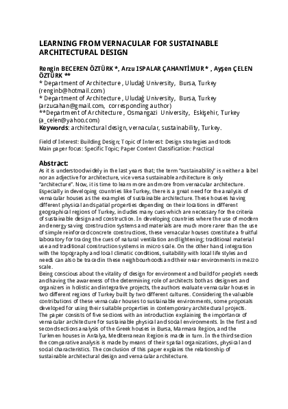 (PDF) LEARNING FROM VERNACULAR FOR SUSTAINABLE ARCHITECTURAL DESIGN