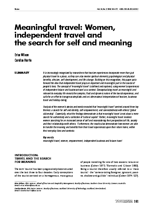 (PDF) Meaningful travel: Women, independent travel and the search for ...