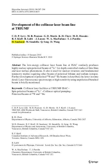 (PDF) Development of the collinear laser beam line at TRIUMF