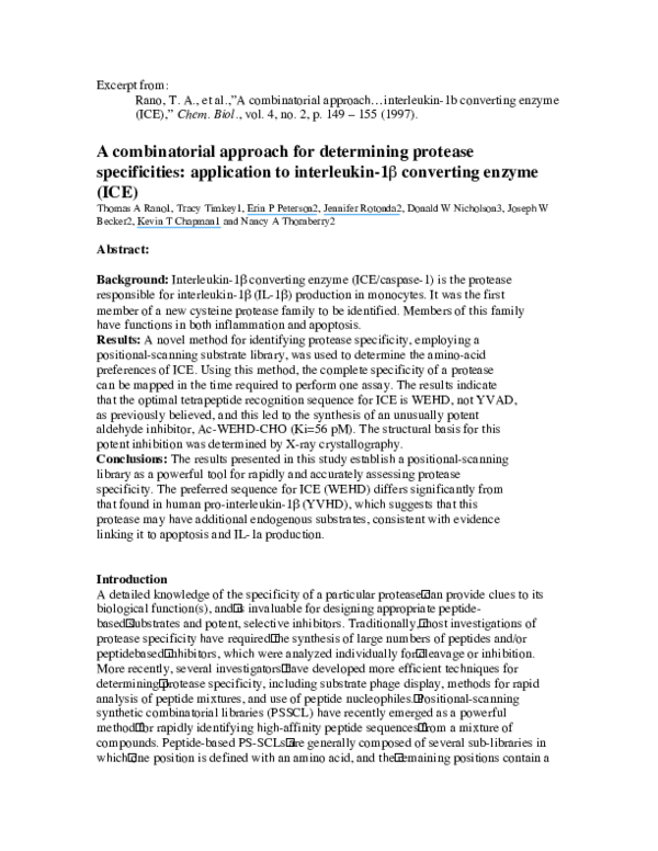 (PDF) A combinatorial approach for determining protease specificities ...