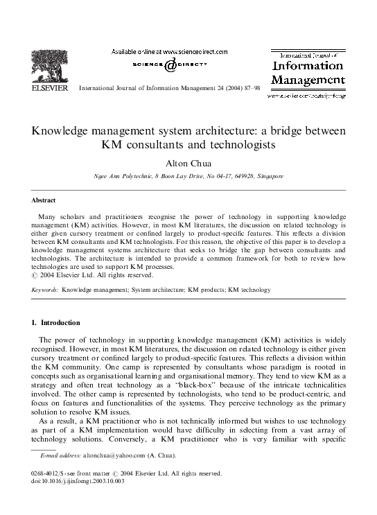 (PDF) Knowledge management system architecture: a bridge between KM ...