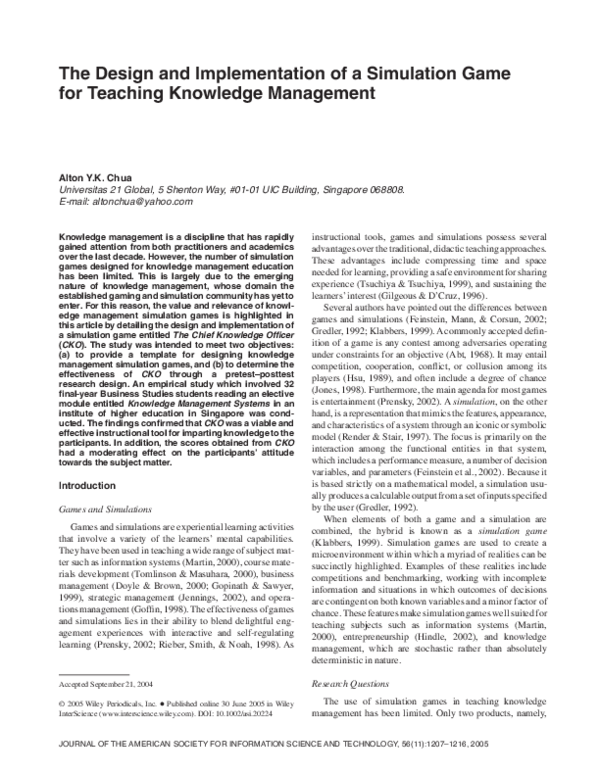 (PDF) The design and implementation of a simulation game for teaching ...