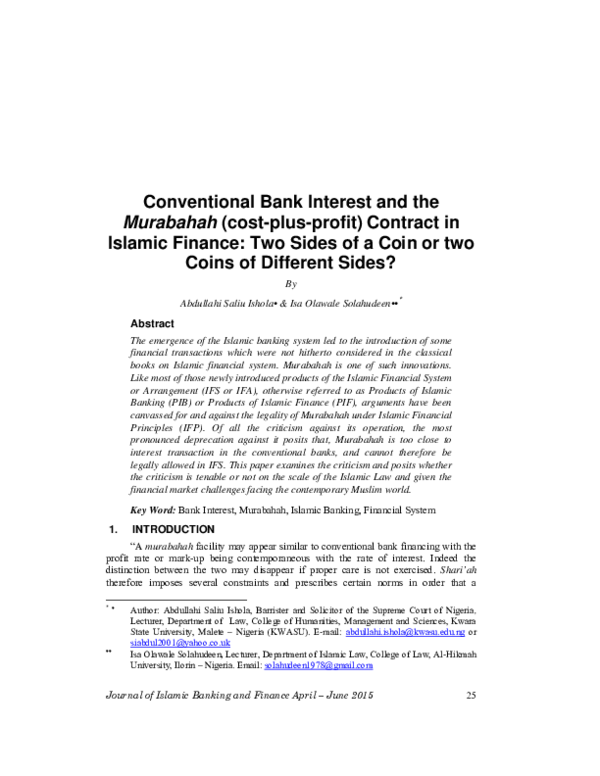 (PDF) Conventional Bank Interest and the Murabahah (cost-plus-profit ...