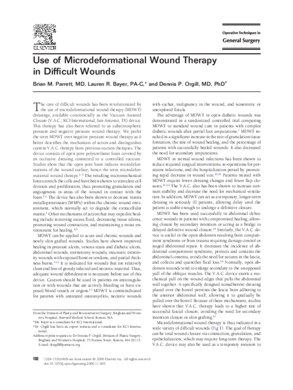 (PDF) Use of Microdeformational Wound Therapy in Difficult Wounds