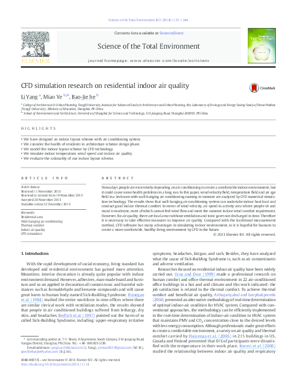 (PDF) CFD simulation research on residential indoor air quality